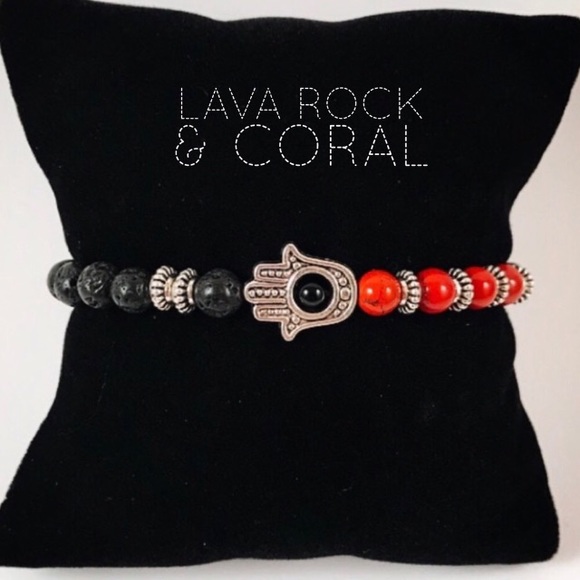Silverskylight | Accessories | Men Or Women Coral Lava Rock Hamsa ...